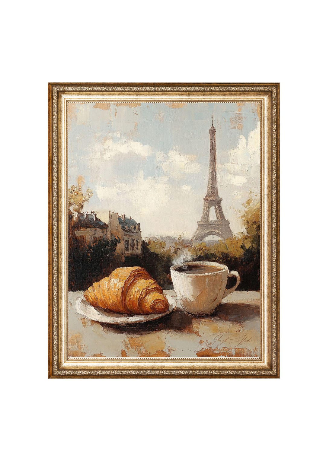 Vintage Parisian Breakfast Oil Painting, Eiffel Tower Cottagecore Art ...