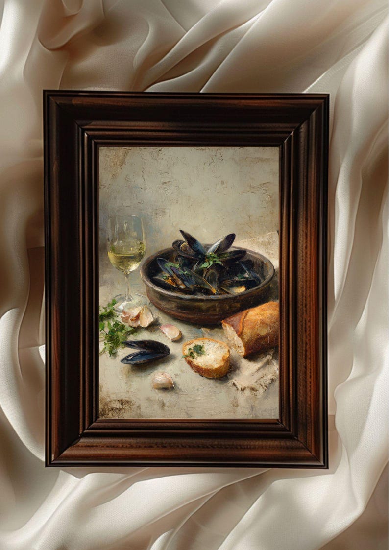 Vintage Mussels Still Life Painting – Cottagecore Kitchen Art (digital ...