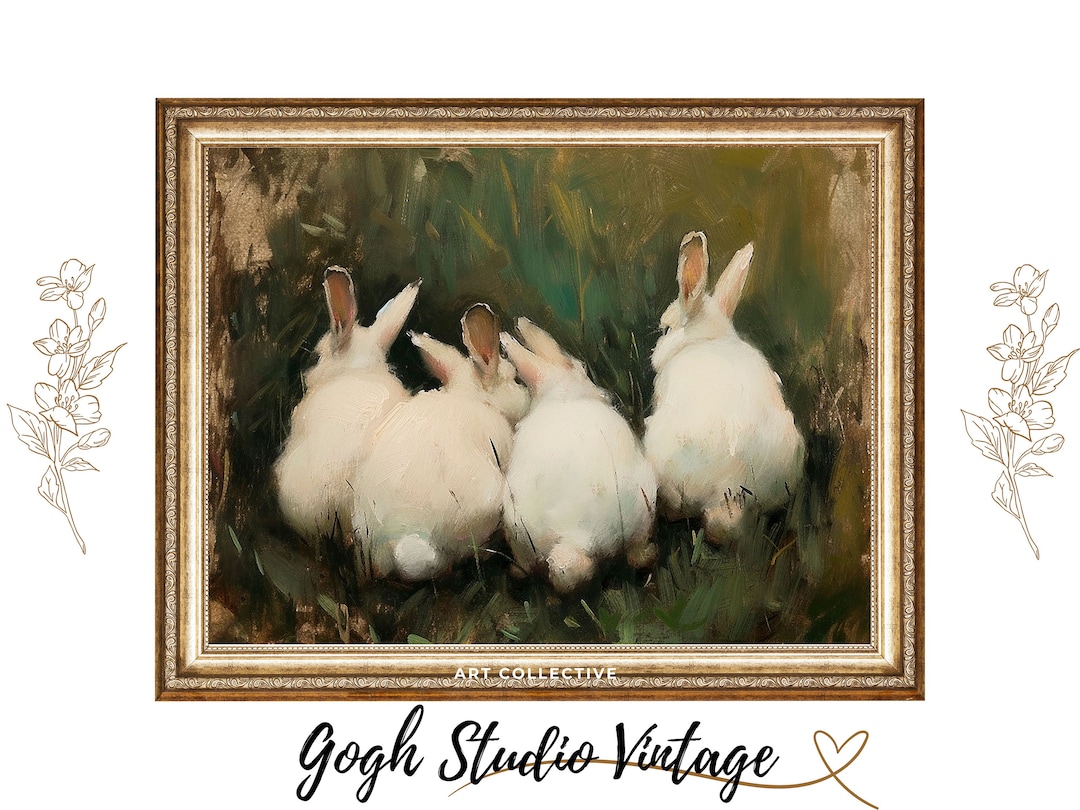 Vintage Rabbit Print Wall Art Farmhouse Decor, Bunnies Rabbit Print ...
