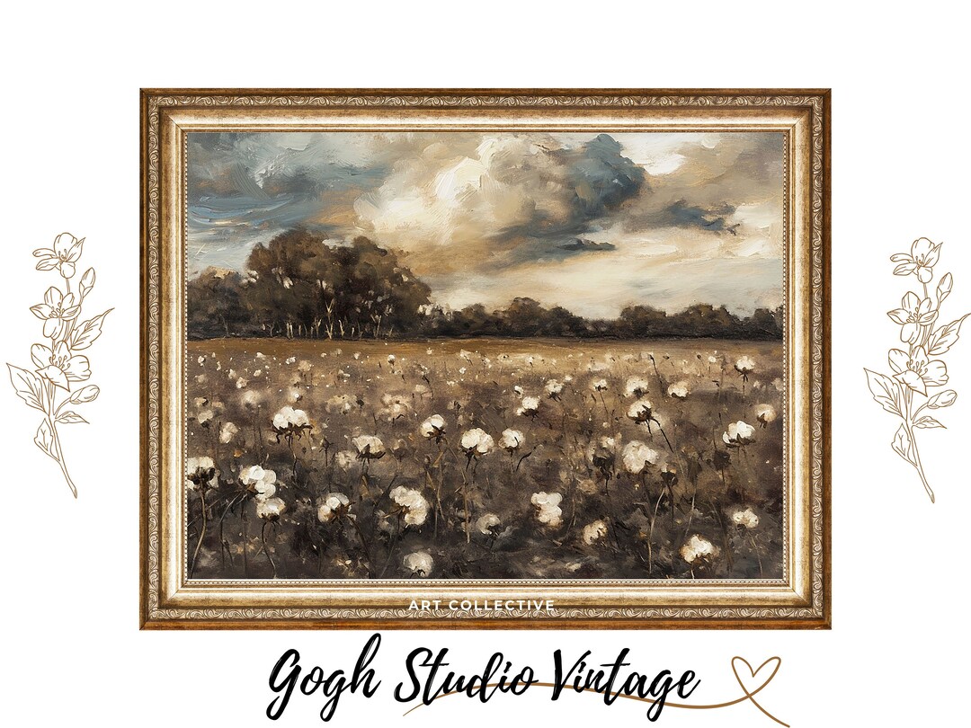 Cotton Field Nature Landscape Art Cotton Plant, PRINTABLE Vintage Oil ...