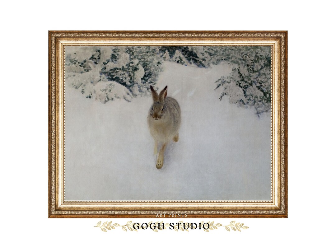 Winter Hare Oil Painting Art Print: Vintage Forest Wildlife (digital ...