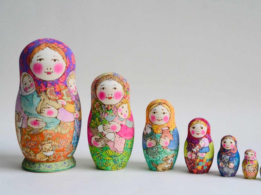 Matryoshka bright Patterns 8 Pieces, Height 18 Cm - Etsy