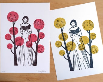 Prismáticos | Linograbado | Pieza Original | Edición Limitada | Mujer ...