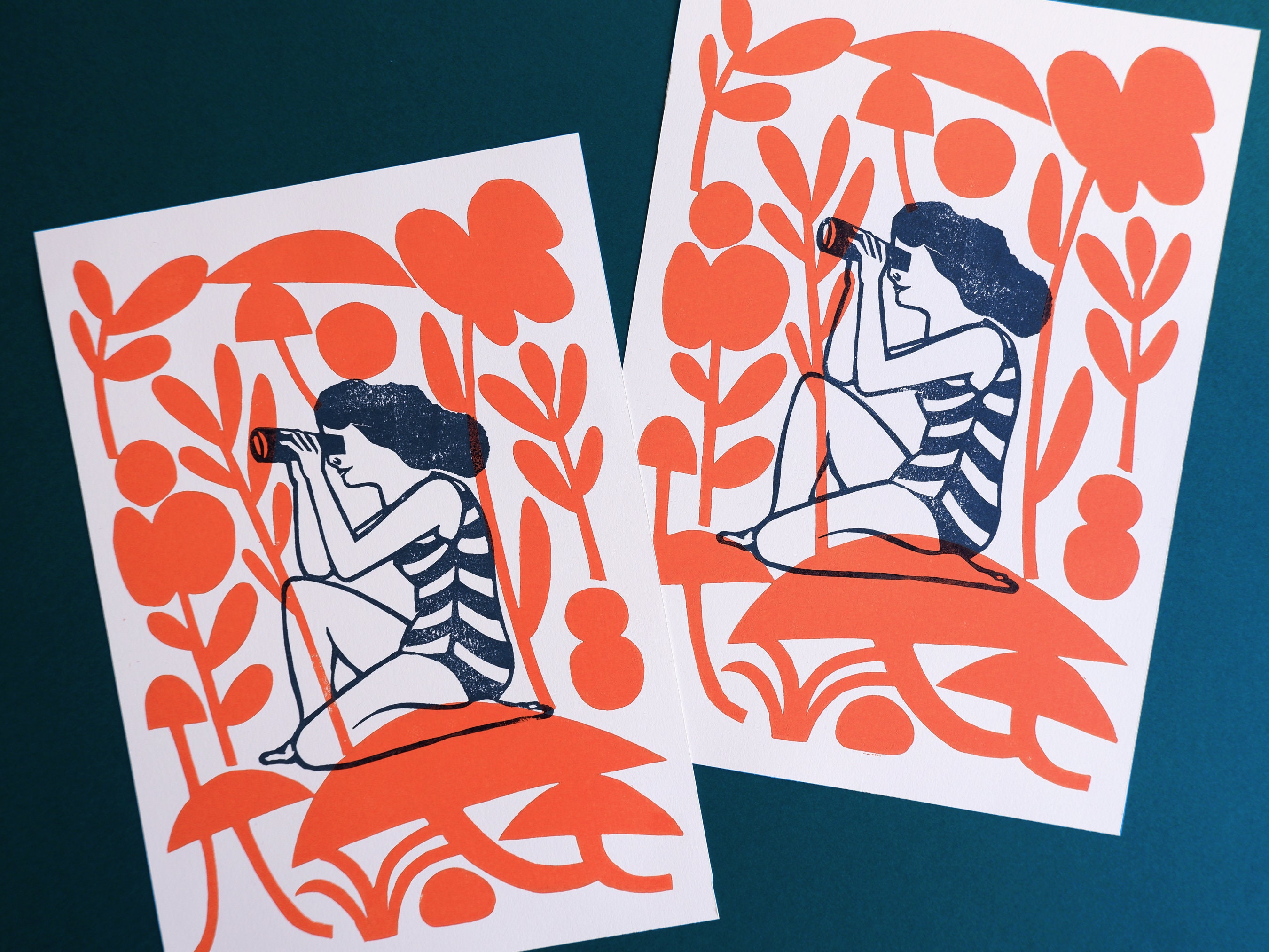 Prismáticos | Linograbado | Pieza Original | Edición Limitada | Mujer ...