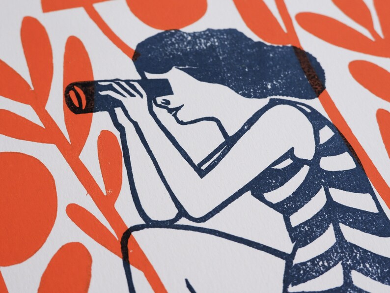 Prismáticos | Linograbado | Pieza Original | Edición Limitada | Mujer ...