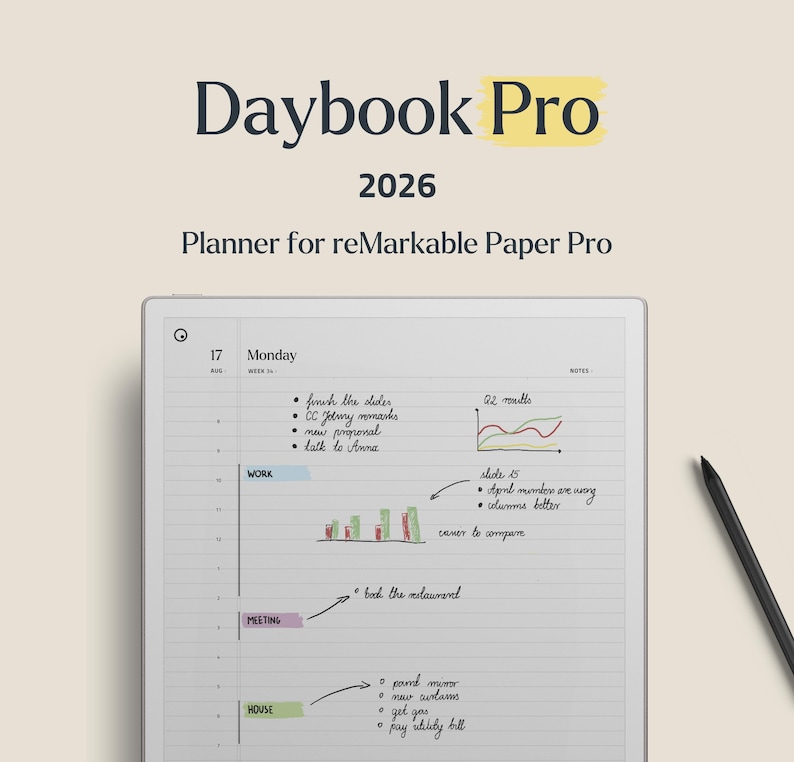Daybook Pro 2026 Template Daily Planner Digital Journal for Remarkable ...