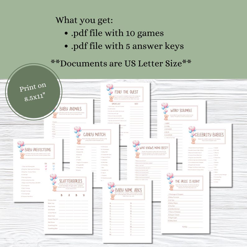 Bear & Balloons | Gender Reveal Games Bundle | 10 Fun Games + 5 Answer ...