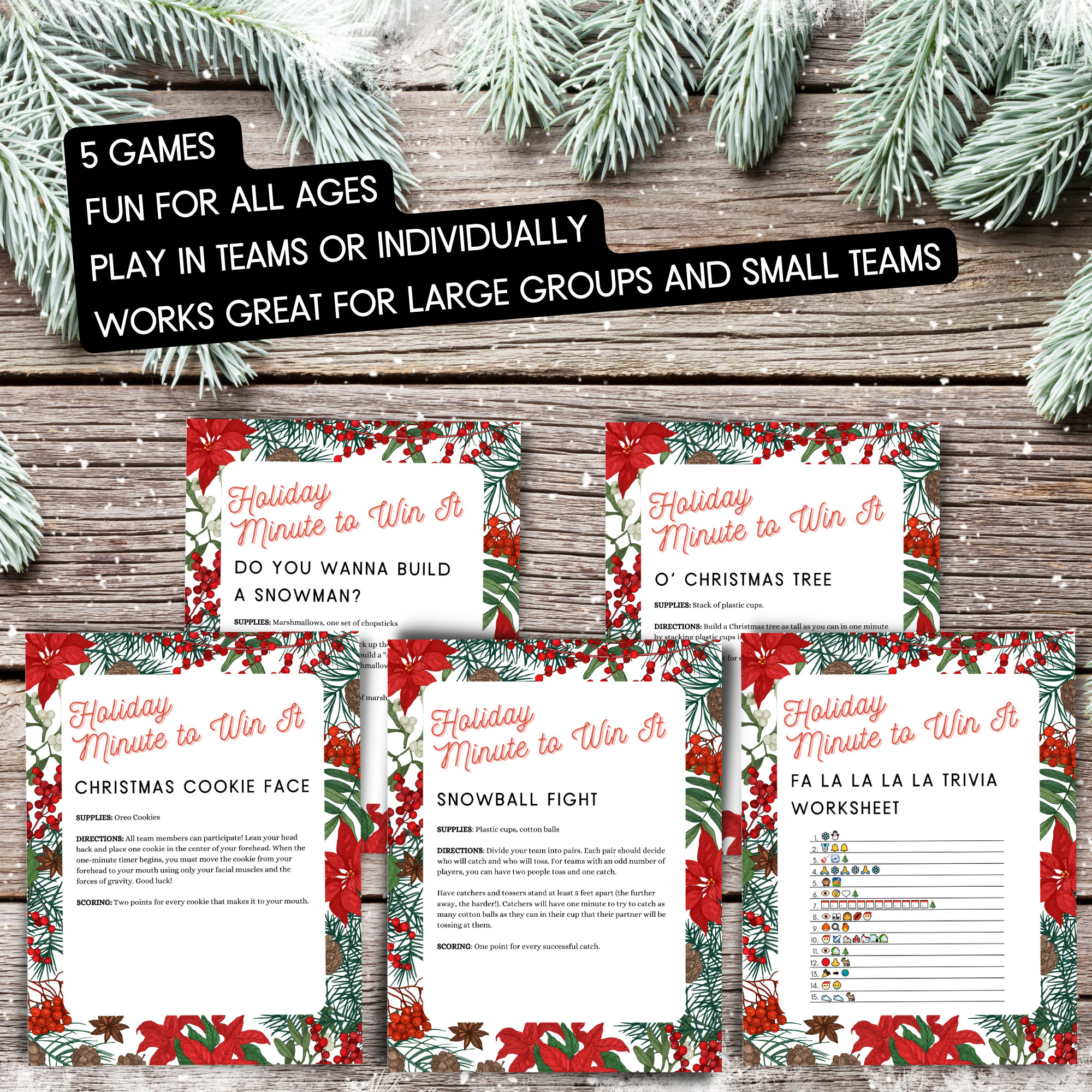 Christmas 5-game Bundle | Printable Holiday Minute to Win It Games ...