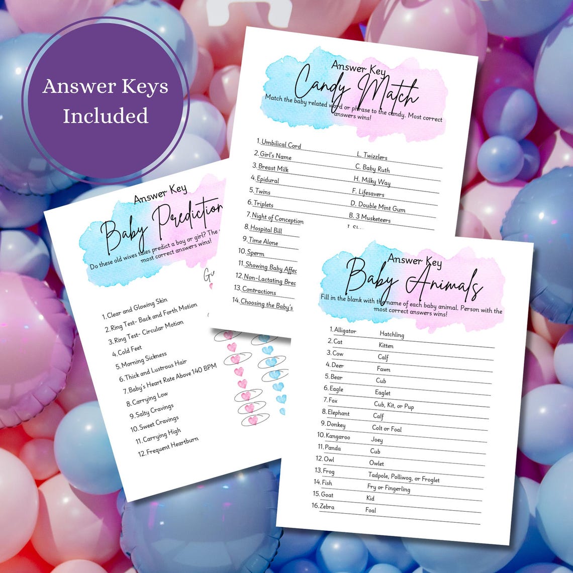 Pink & Blue Watercolor | Gender Reveal Party Games Bundle | 10 Fun ...