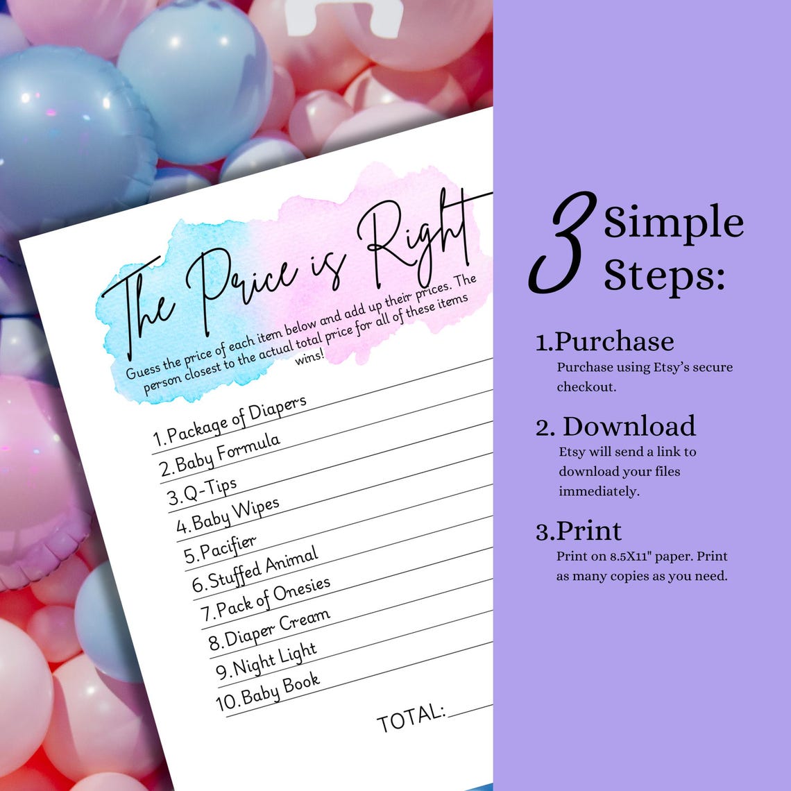 Pink & Blue Watercolor | Gender Reveal Party Games Bundle | 10 Fun ...