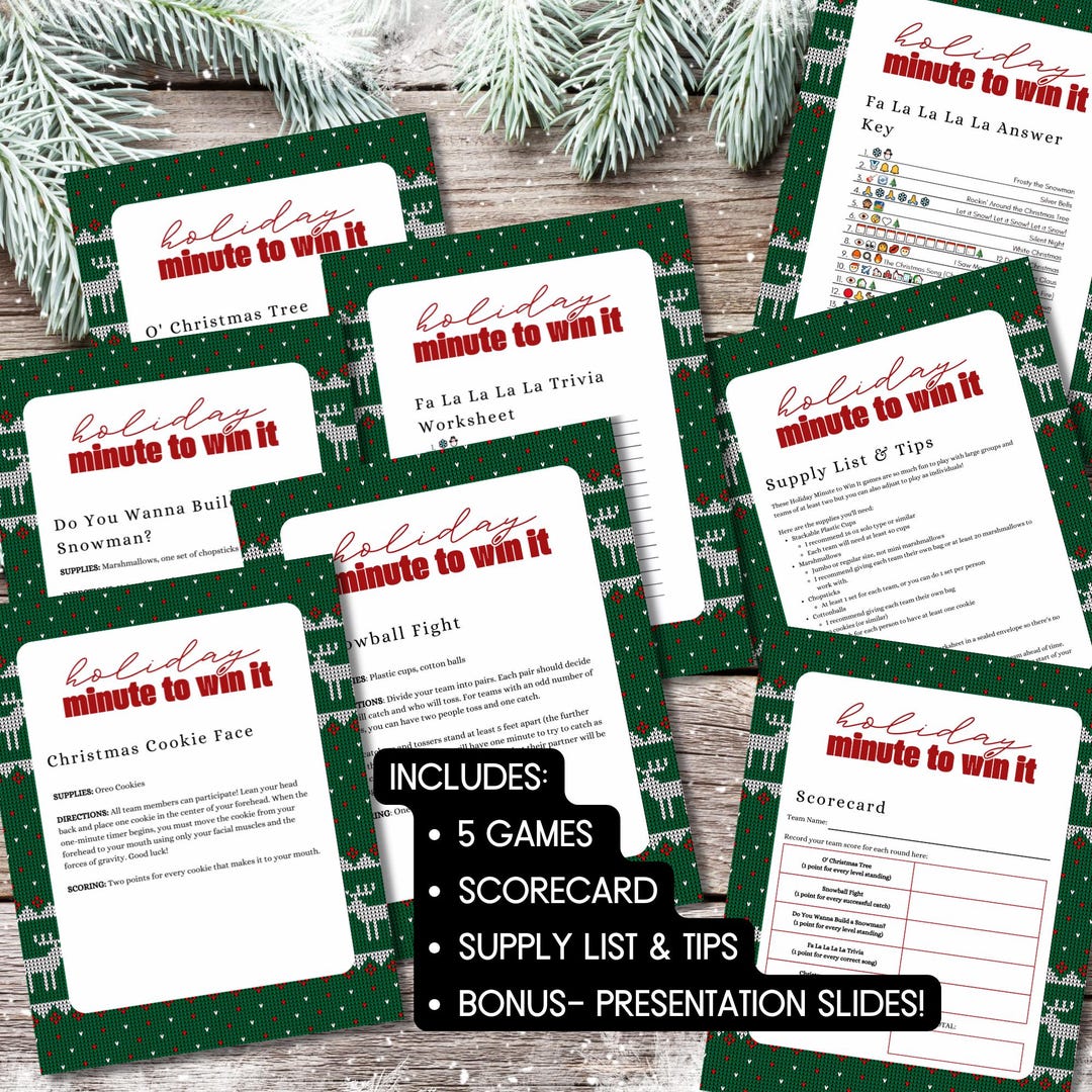 Christmas 5-game Bundle | Printable Holiday Minute to Win It Games ...