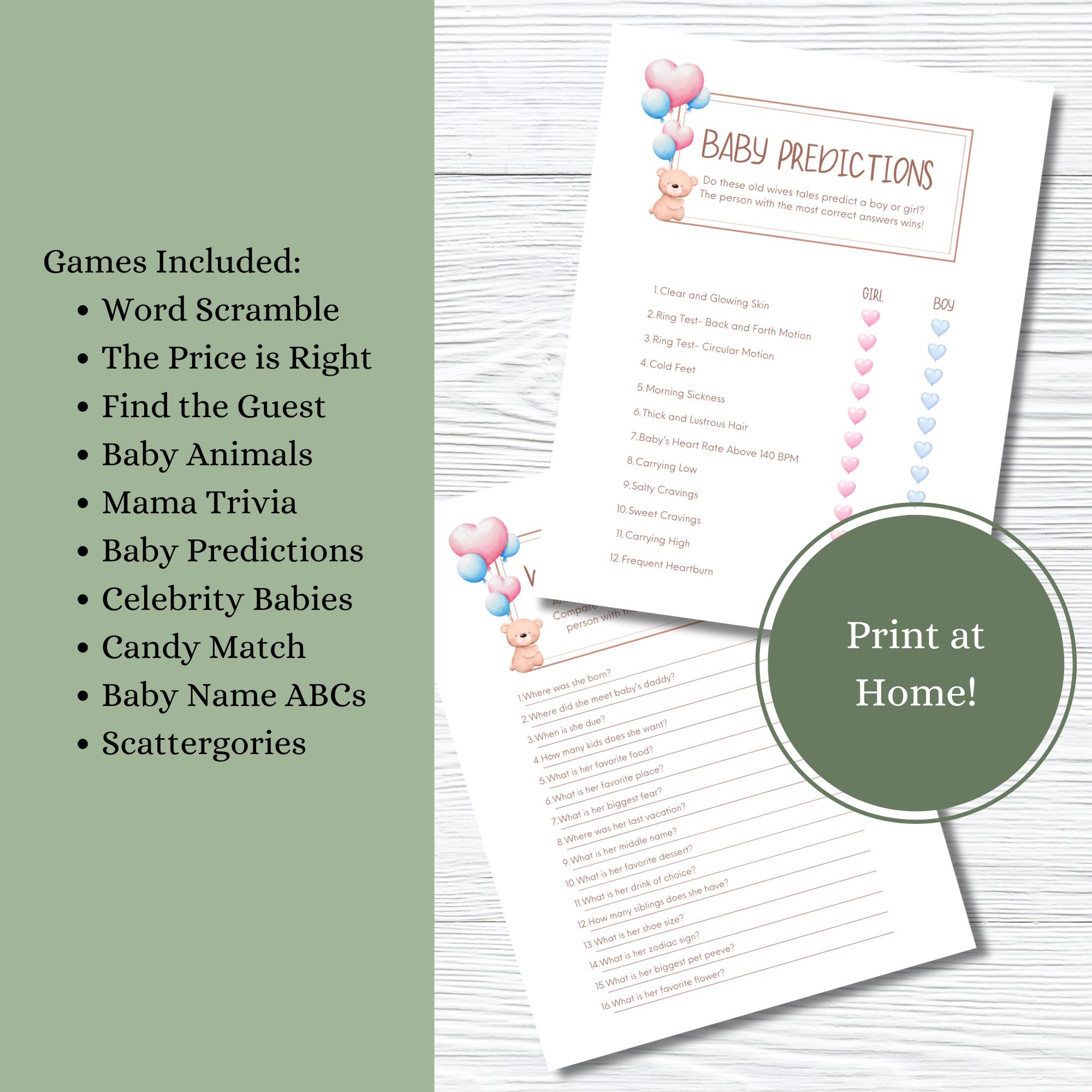 Bear & Balloons | Gender Reveal Games Bundle | 10 Fun Games + 5 Answer ...