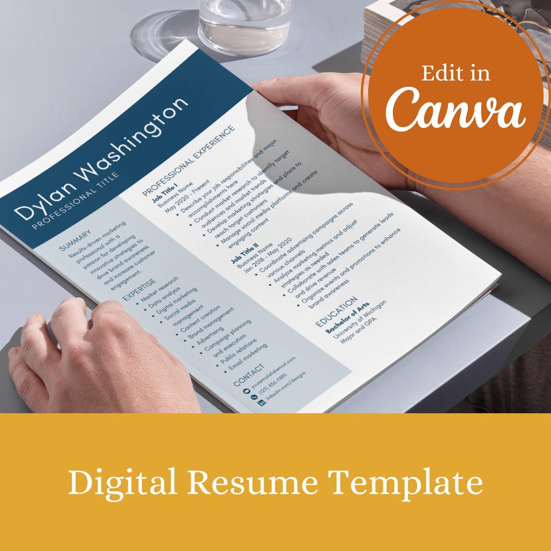 Contemporary | Canva Resume Template - Etsy