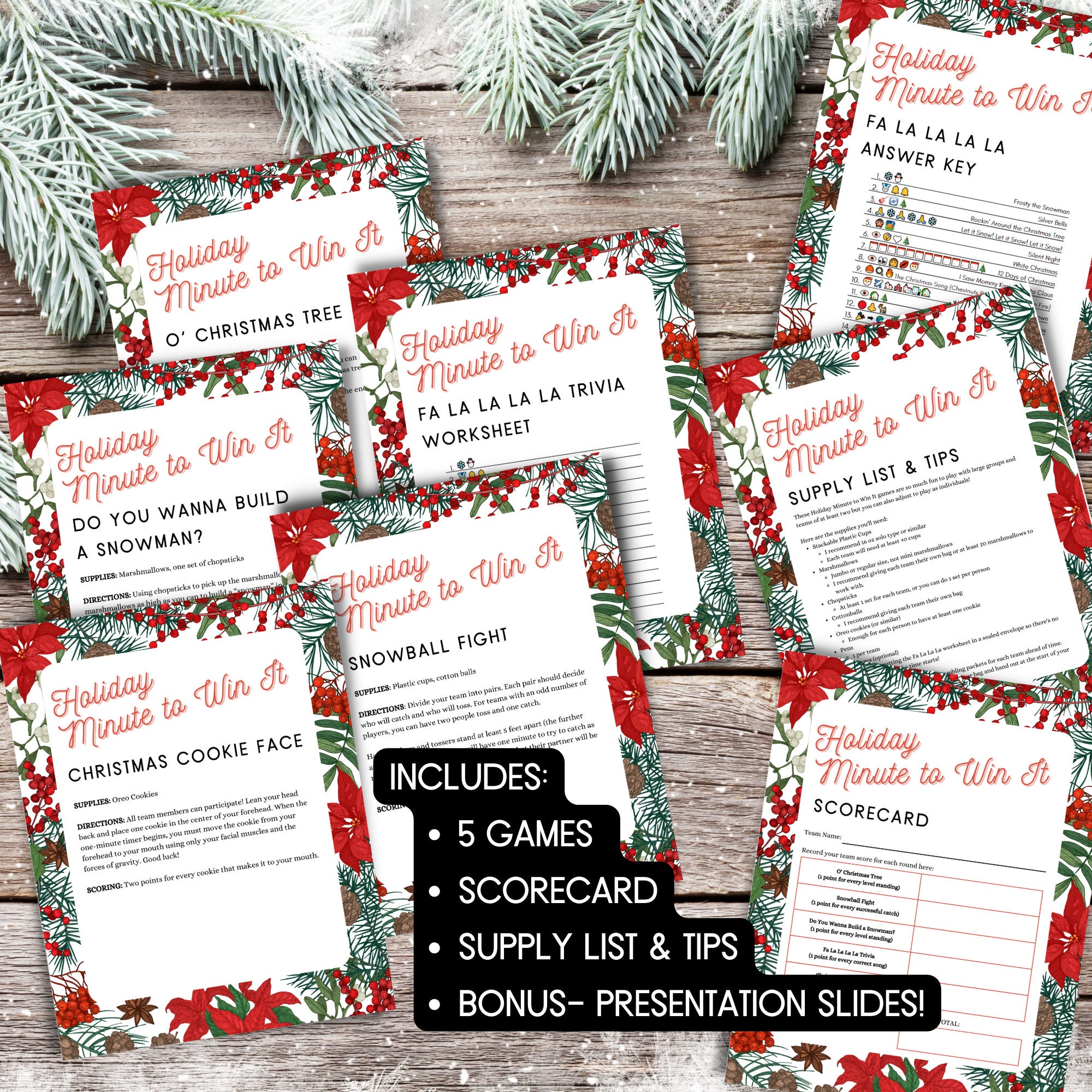 Christmas 5-game Bundle | Printable Holiday Minute to Win It Games ...
