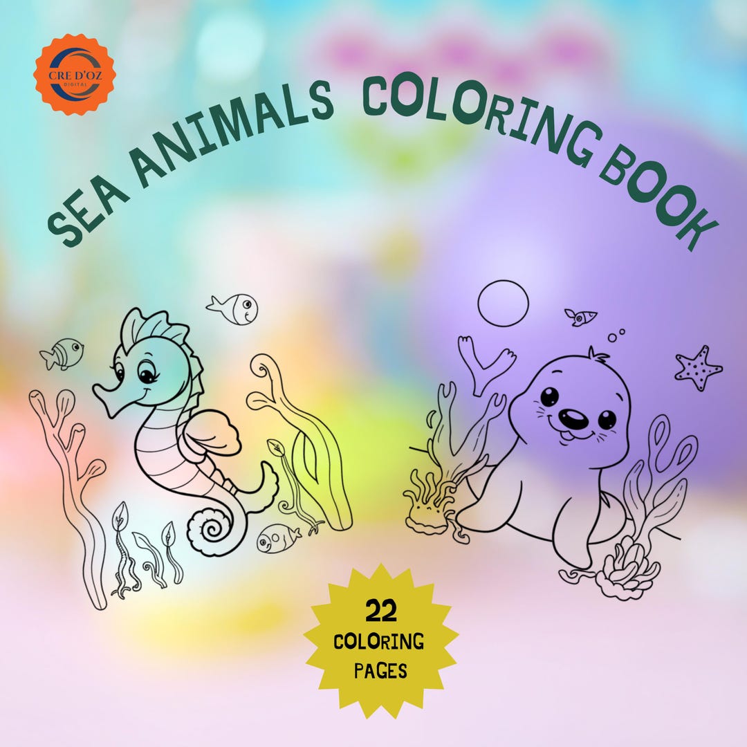 Sea Animals Coloring Book, Activities for Kids, Digital Coloring Book ...