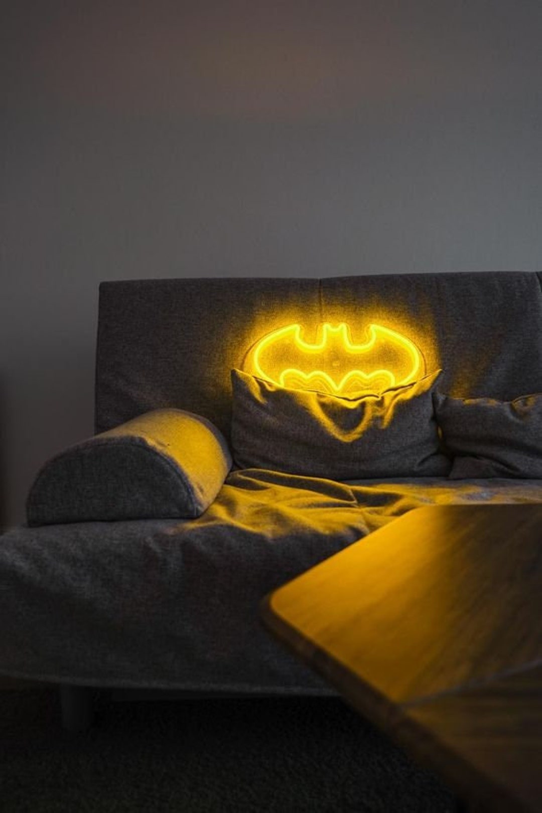 Iconic Superhero Neon Sign - Vibrant Yellow Bat Signal Light for Themed ...