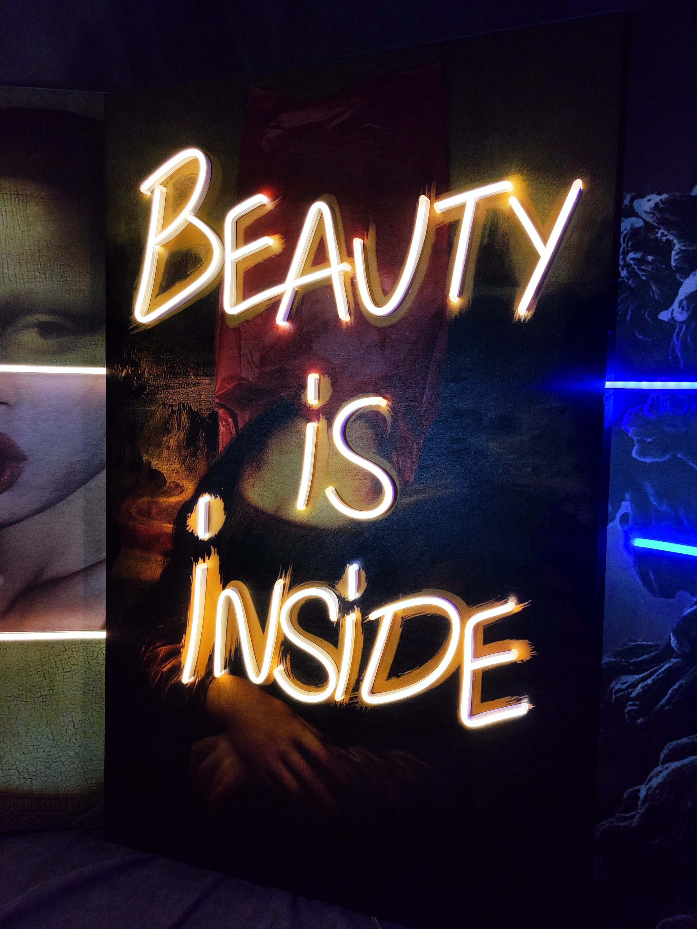 Neon Painting, Neon Mona Lisa, Neon Atmosphere, Wall Decor, Original ...