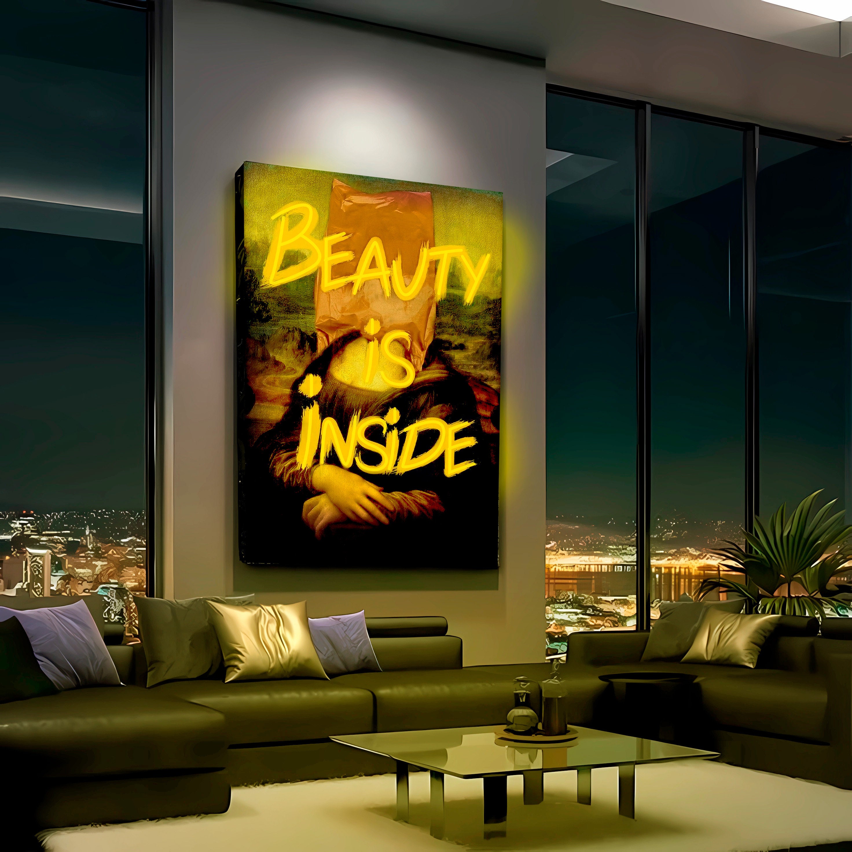 Neon Painting, Neon Mona Lisa, Neon Atmosphere, Wall Decor, Original ...