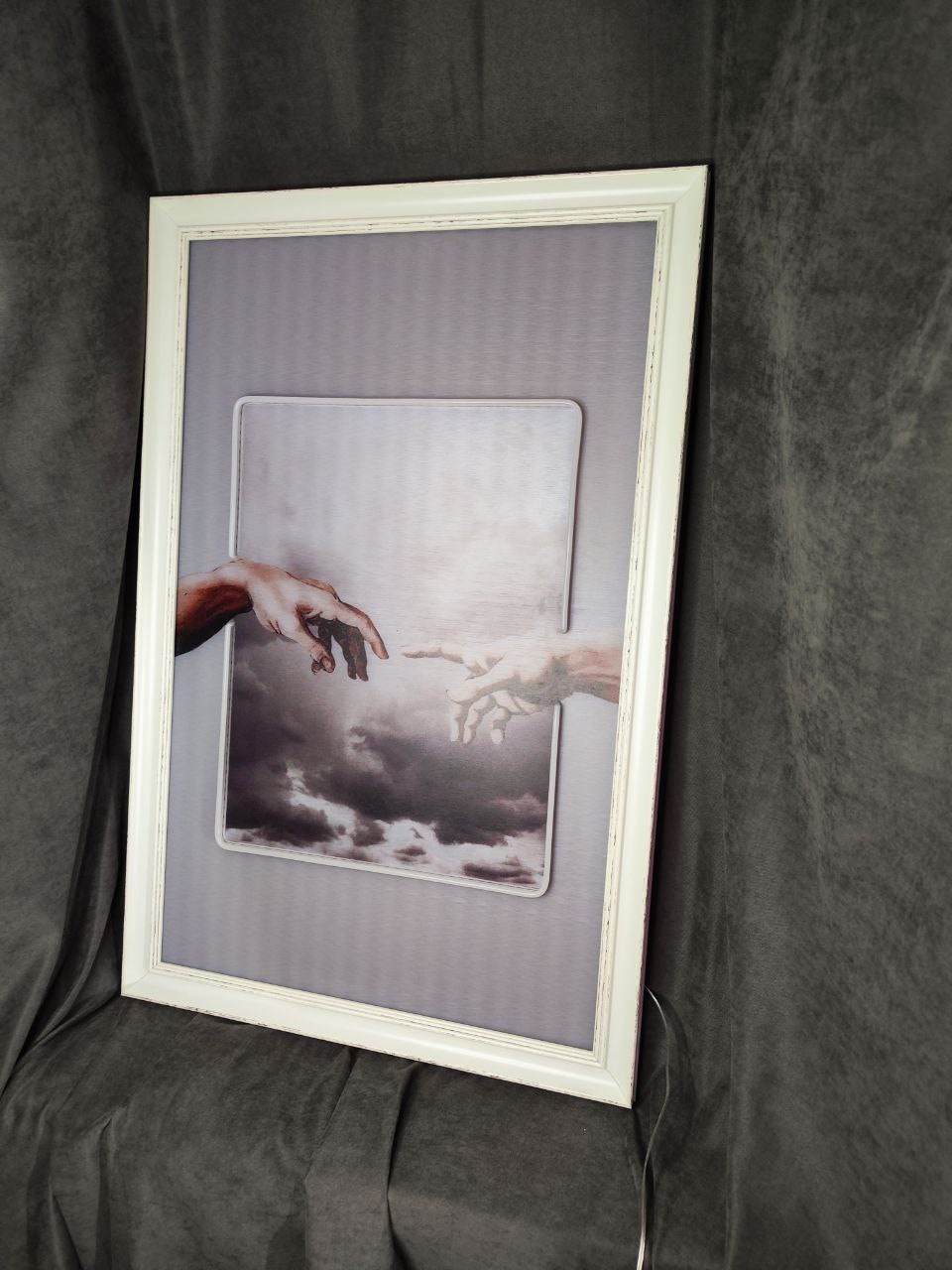 Illuminated Hands Touching Artwork Iconic Creation of Adam LED Frame ...