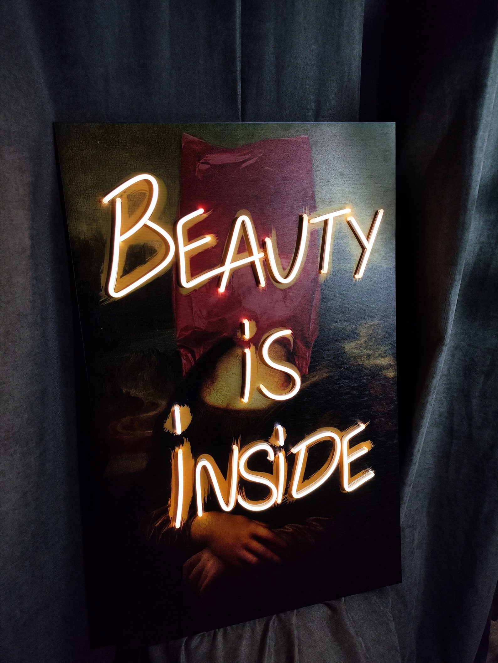 Neon Painting, Neon Mona Lisa, Neon Atmosphere, Wall Decor, Original ...