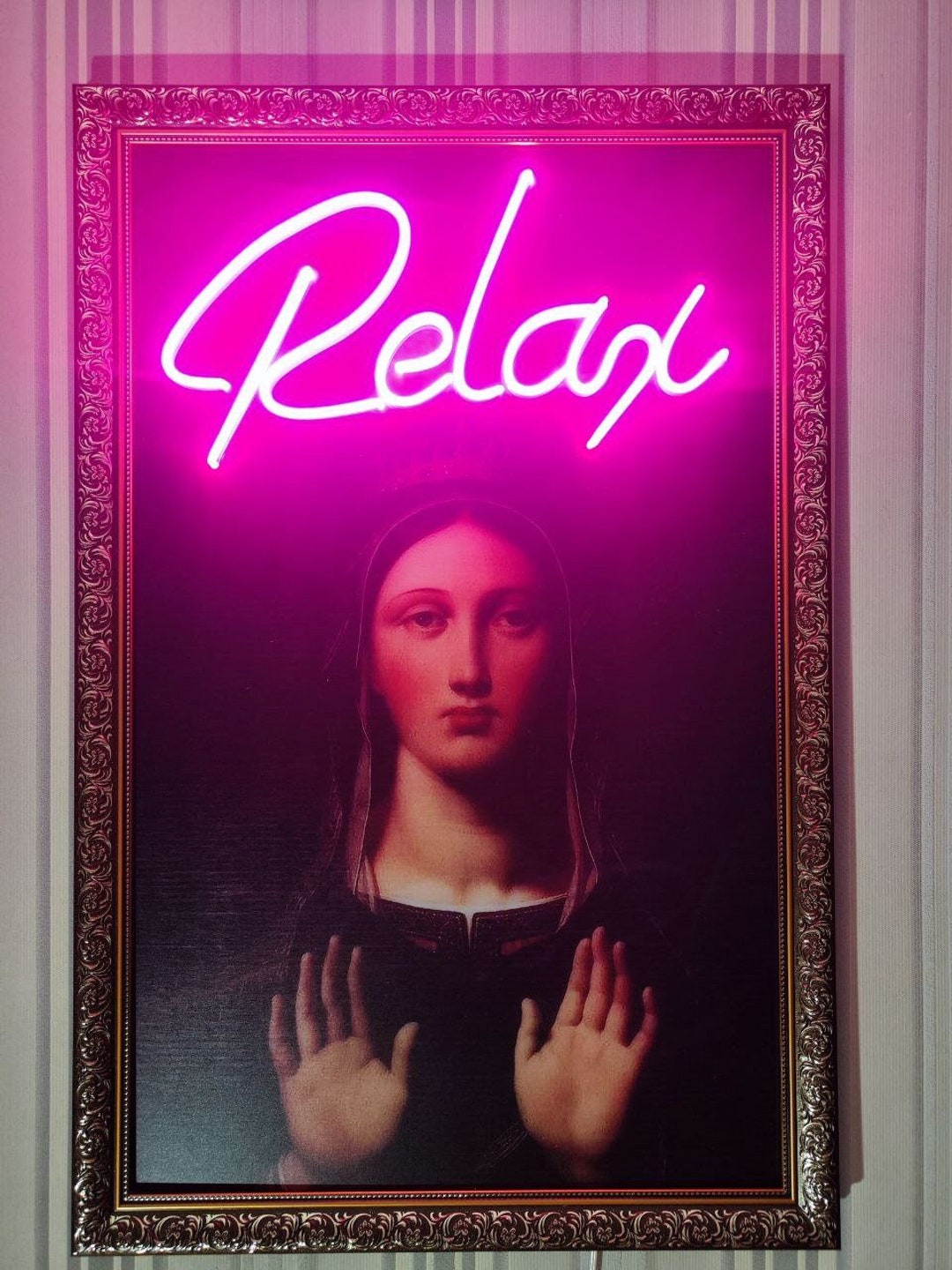 Neon 'relax' Sign With Classic Artwork - Tranquil Aesthetic LED Decor ...