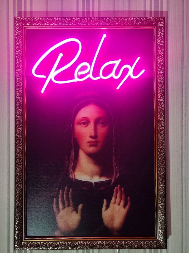 Neon 'relax' Sign With Classic Artwork Tranquil Aesthetic LED Decor - Etsy