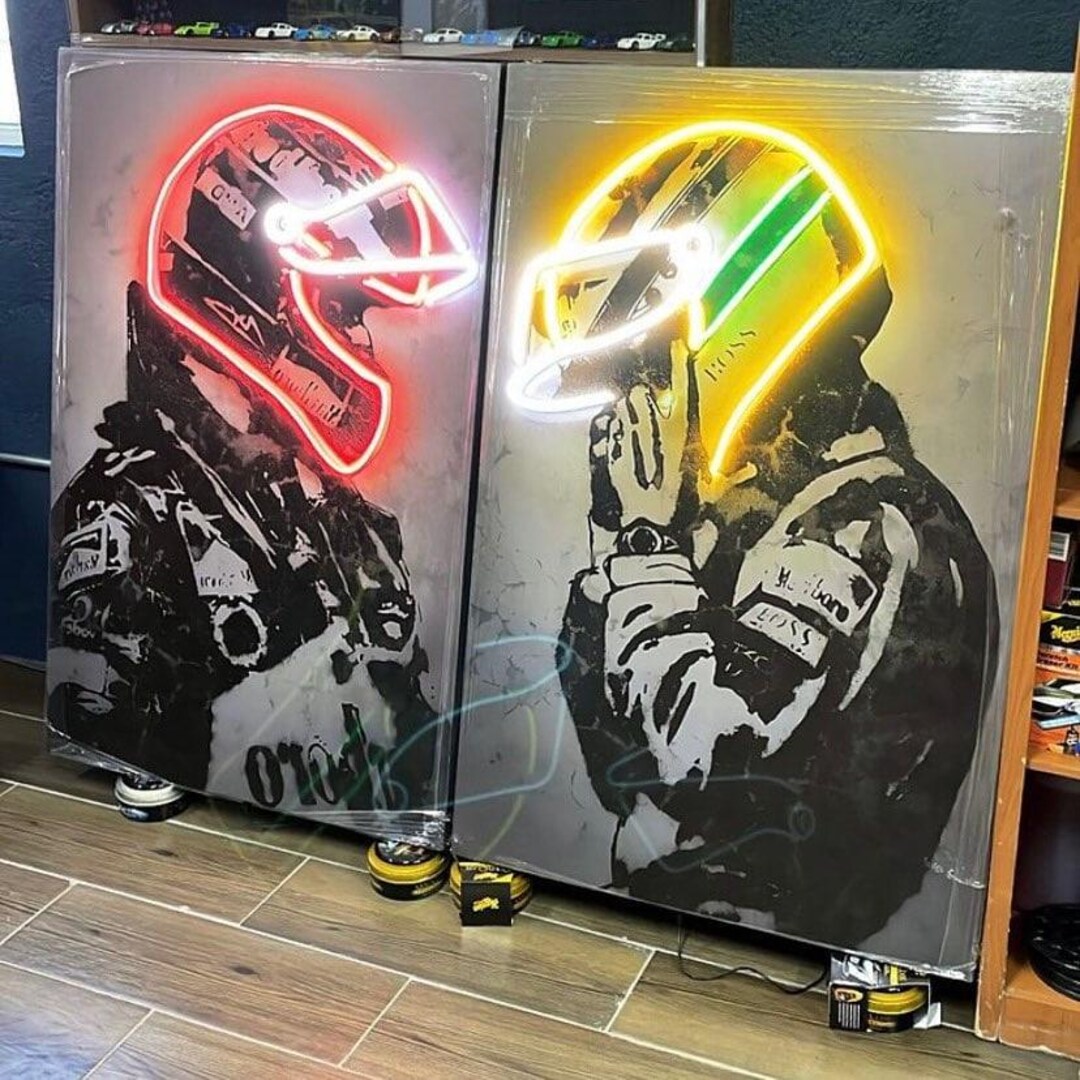 Neon Racing Helmet Art: LED Motorsport Prints, Set of 2 - Etsy UK