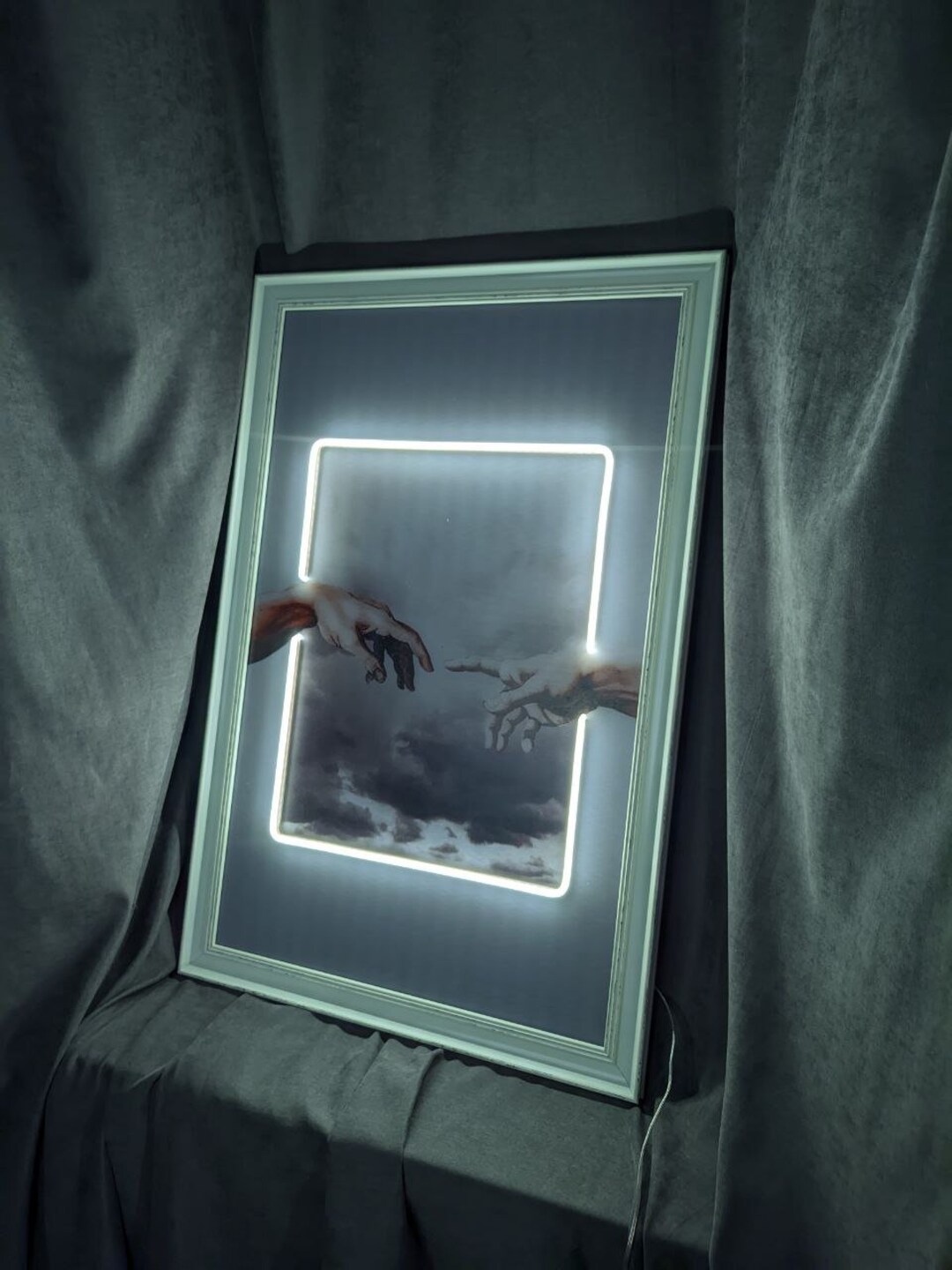Illuminated Hands Touching Artwork - Iconic Creation of Adam LED Frame ...