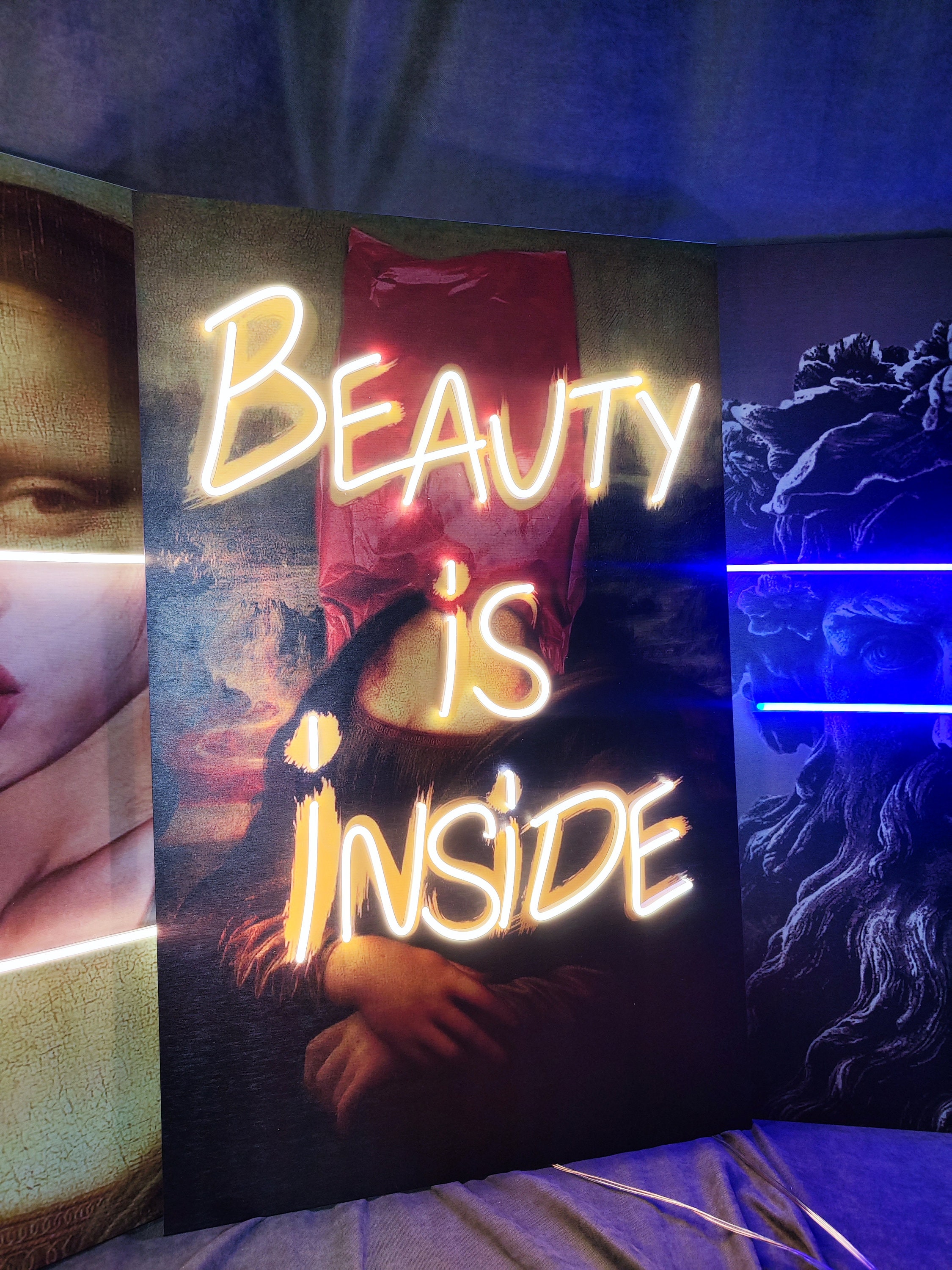 Neon Painting, Neon Mona Lisa, Neon Atmosphere, Wall Decor, Original ...