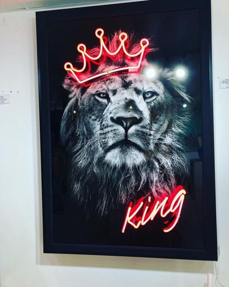 Lion Neon Sign Wall Art, Crowned Lion Light Decor, Royal Predator Neon ...
