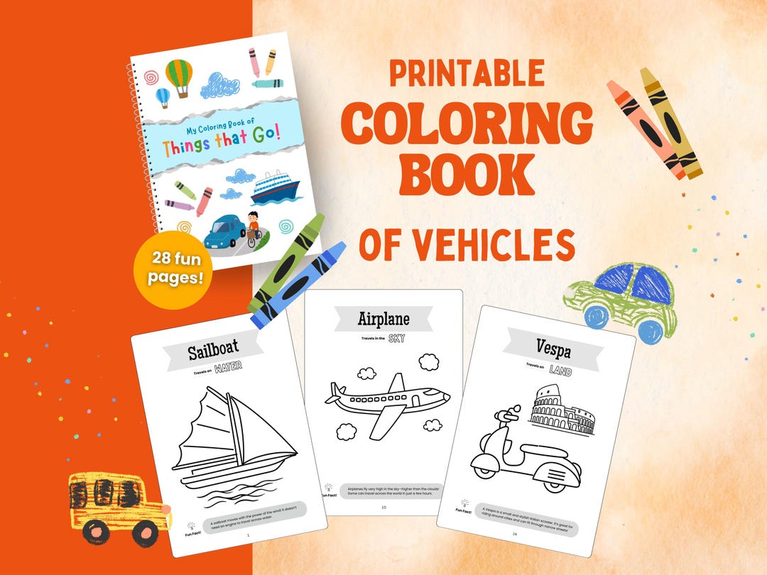 Coloring Cars Trucks Vehicles Printable Summer Activity for Homeschool ...