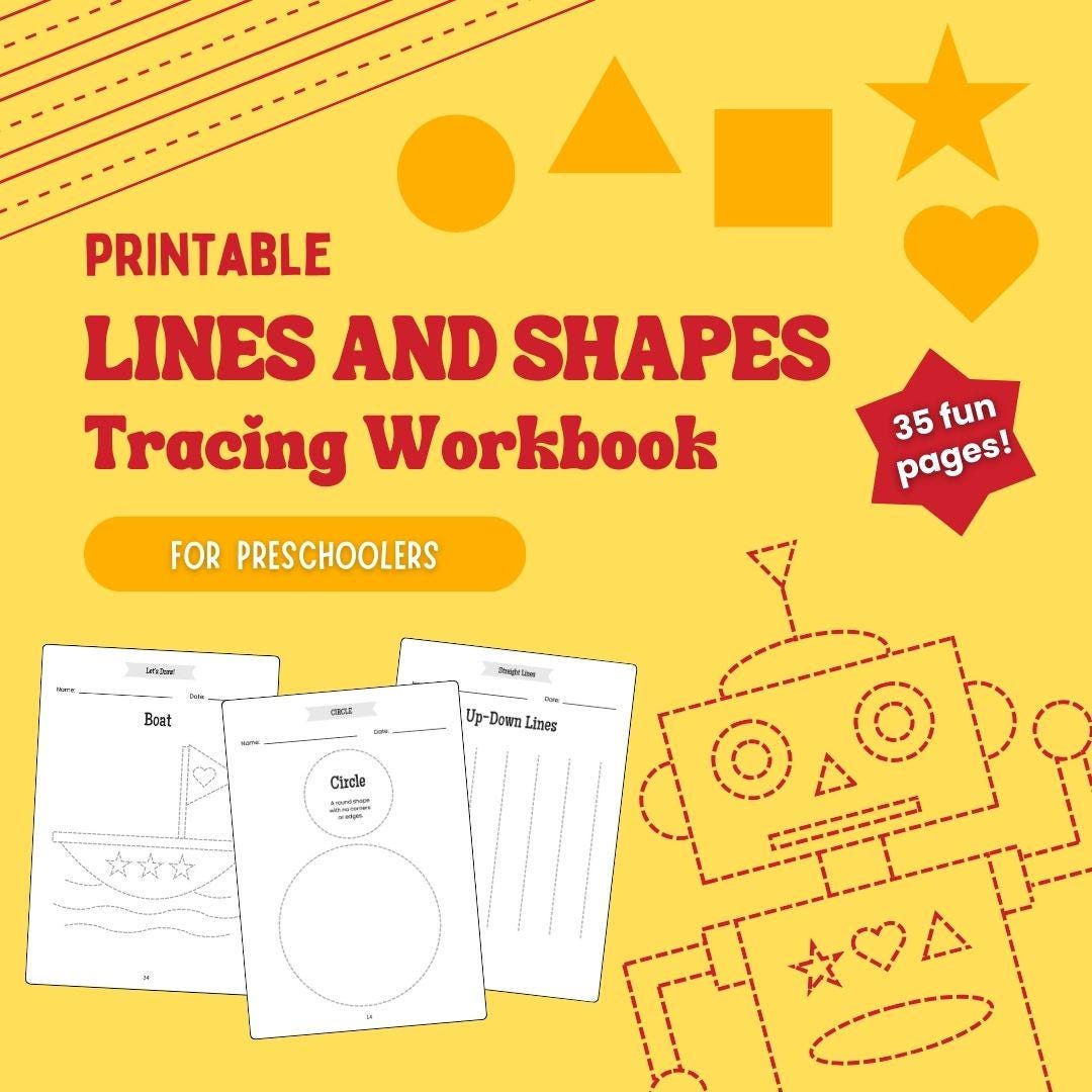 Printable Tracing Shapes and Lines Workbook Activity Learning to Write ...