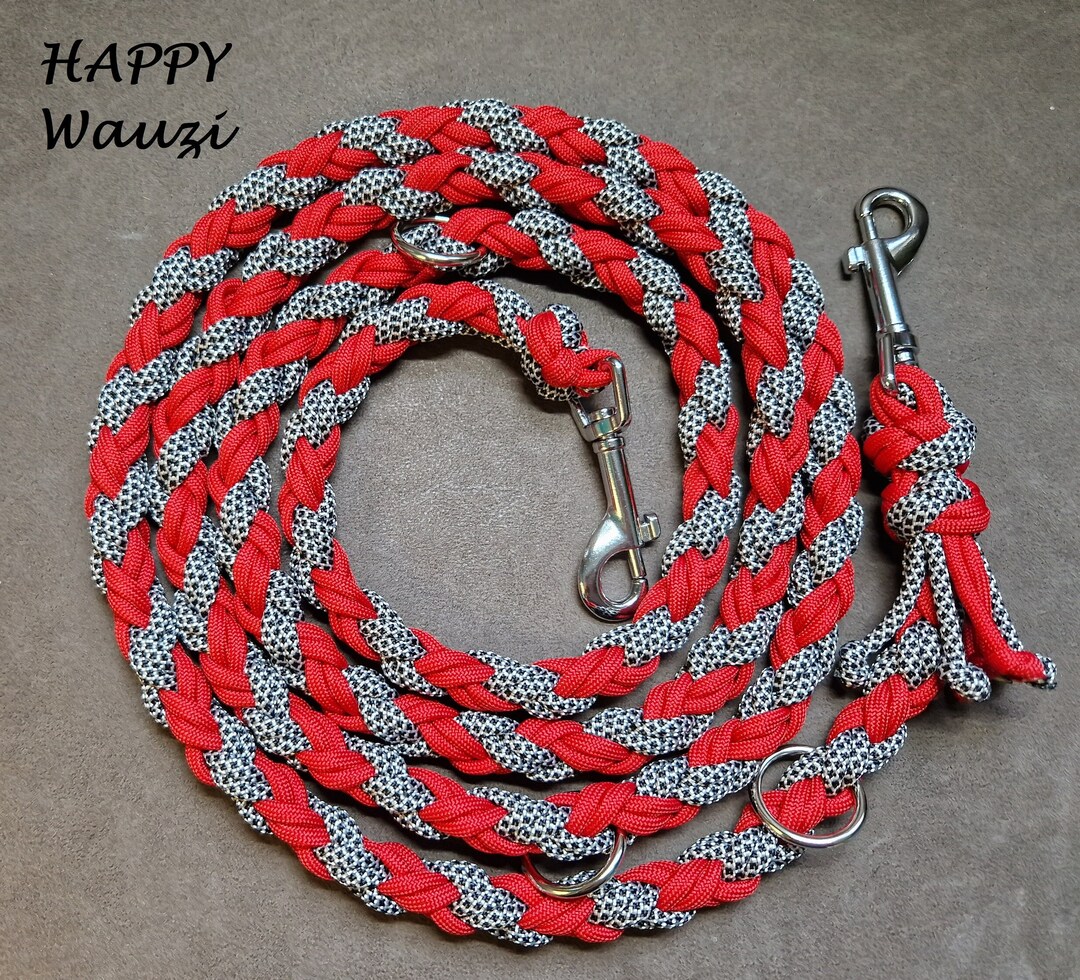 2 M Dog Leash Made of Paracord Poppy Red Red Gray Black - Etsy
