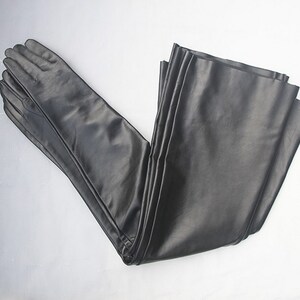 Ladies Long Opera Leather Gloves Handmade Long Retro Vintage Black Real Leather Opera Gloves ...