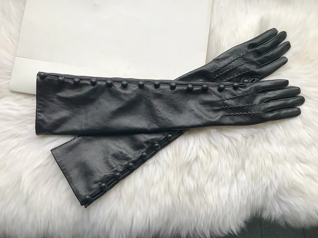 Black Gloves Winter Gloves Gift for Her Opera Gloves Buttons Vintage ...