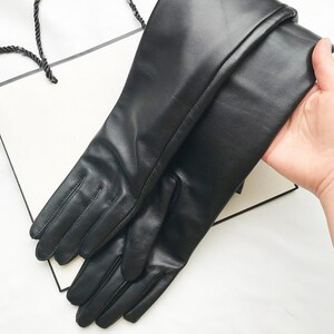 Ladies Long Opera Leather Gloves Handmade Long Retro Vintage Black Real Leather Opera Gloves ...
