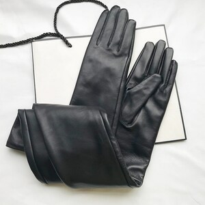 Ladies Long Opera Leather Gloves Handmade Long Retro Vintage Black Real Leather Opera Gloves ...