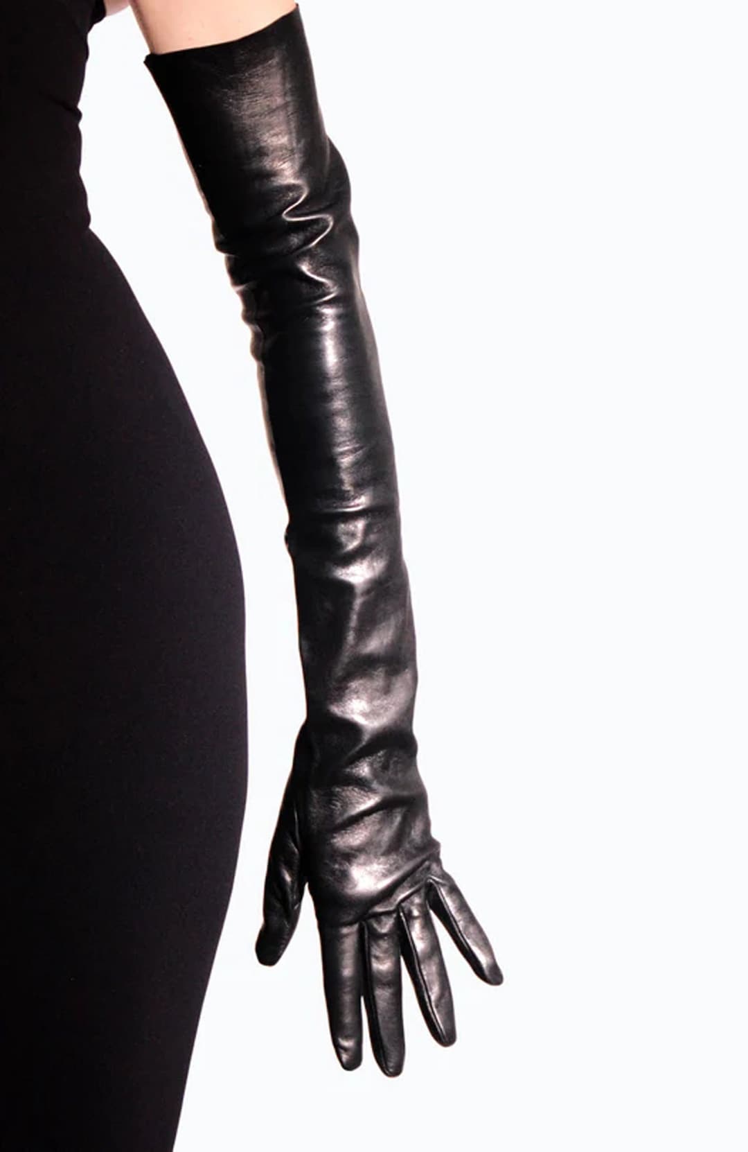Ladies Long Opera Leather Gloves Handmade Long Retro Vintage Black Real Leather Opera Gloves ...