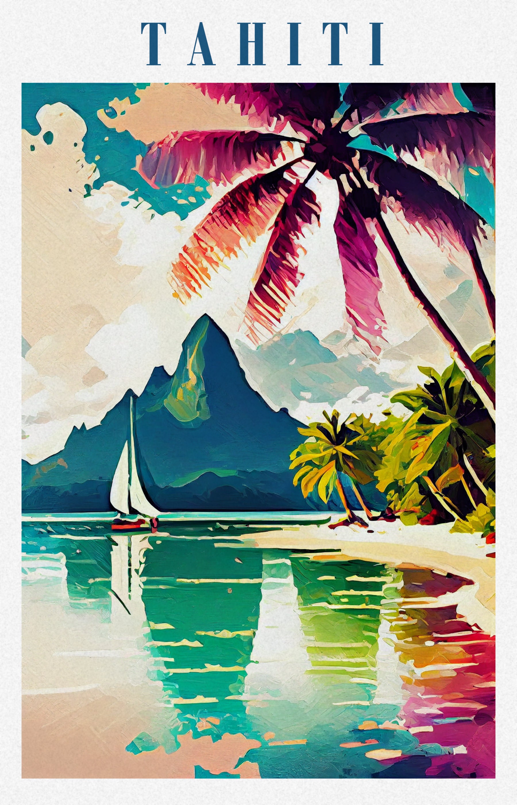 Digital Download Tahiti Poster Art Print Tropical Wall Decor Travel ...