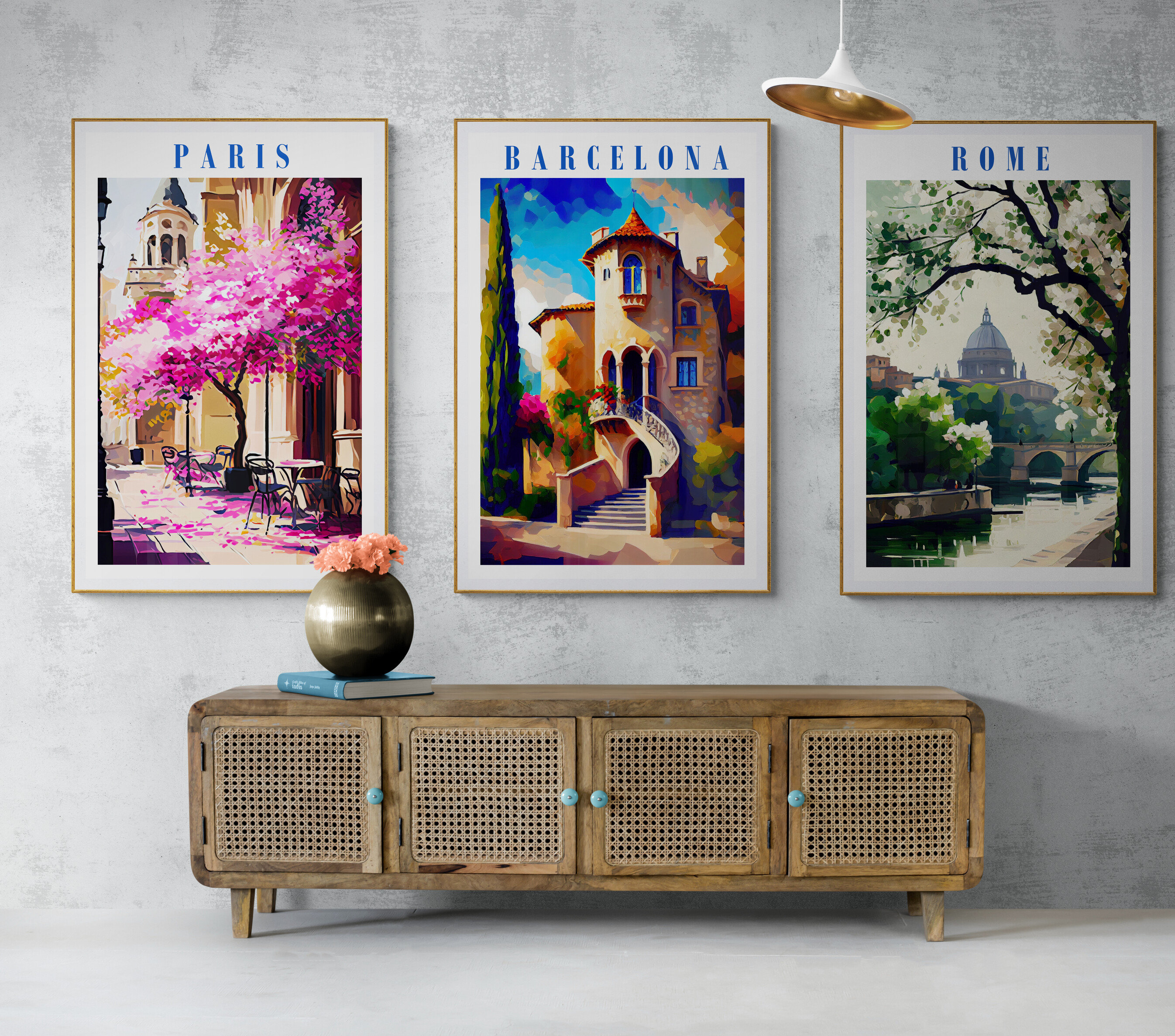 Travel Poster Set Paris Barcelona Rome Digital Print Barcelona Poster ...
