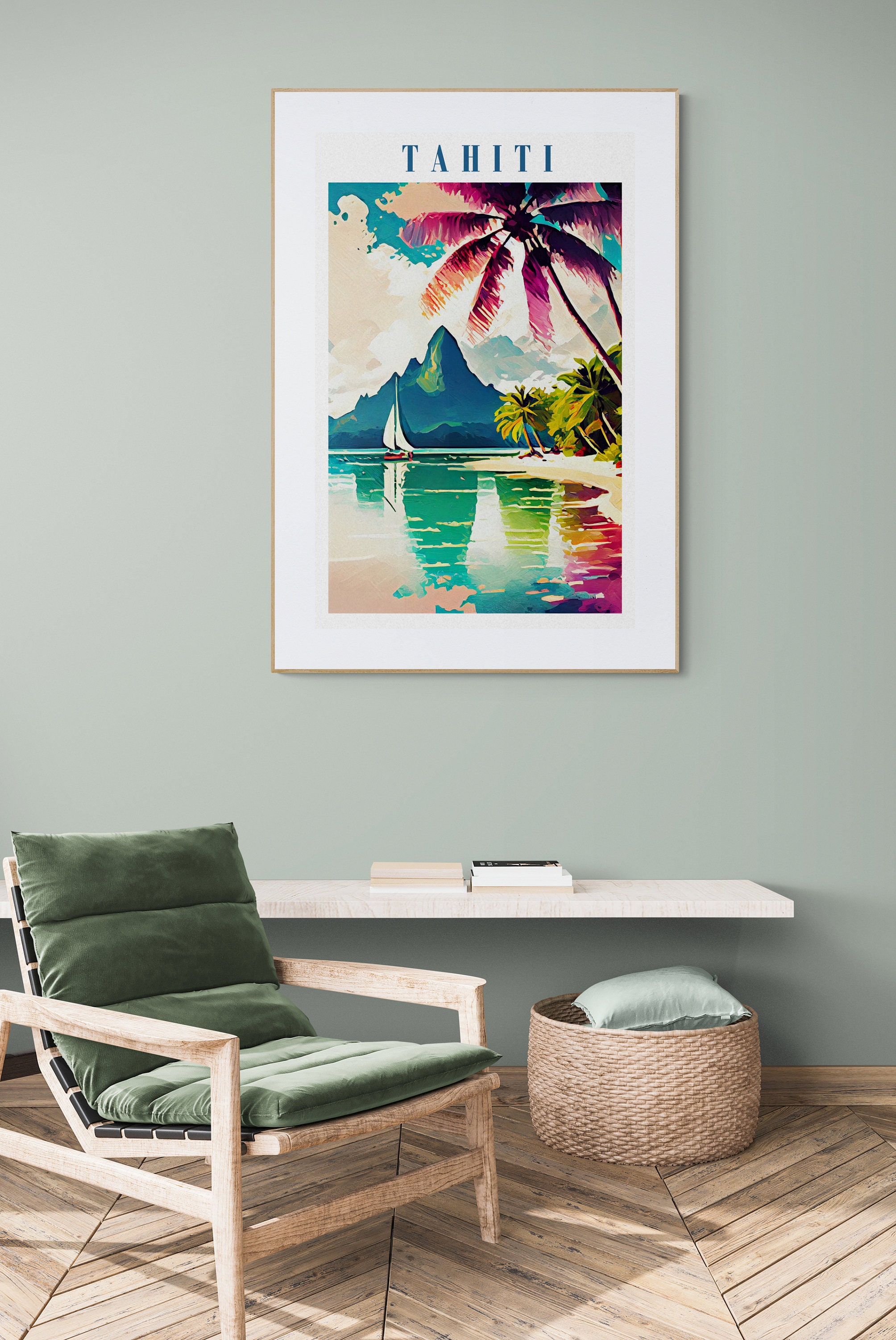 Digital Download Tahiti Poster Art Print Tropical Wall Decor Travel ...