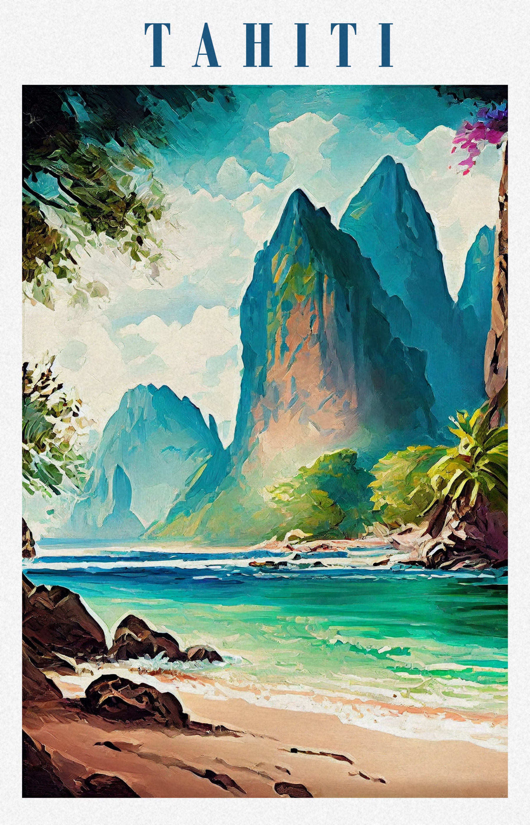 Digital Download Tahiti Poster Art Print Tropical Wall Decor Travel ...