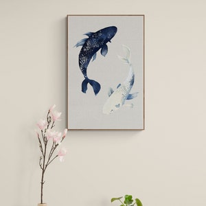 Navy Blue Wall Art Koi Fish Watercolor Digital Print Koi Fish Wall Art ...
