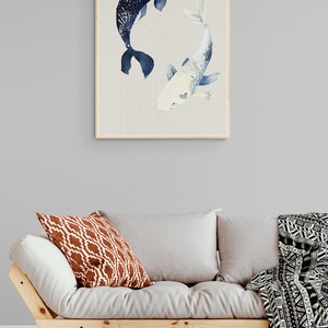 Navy Blue Wall Art Koi Fish Watercolor Digital Print Koi Fish Wall Art ...