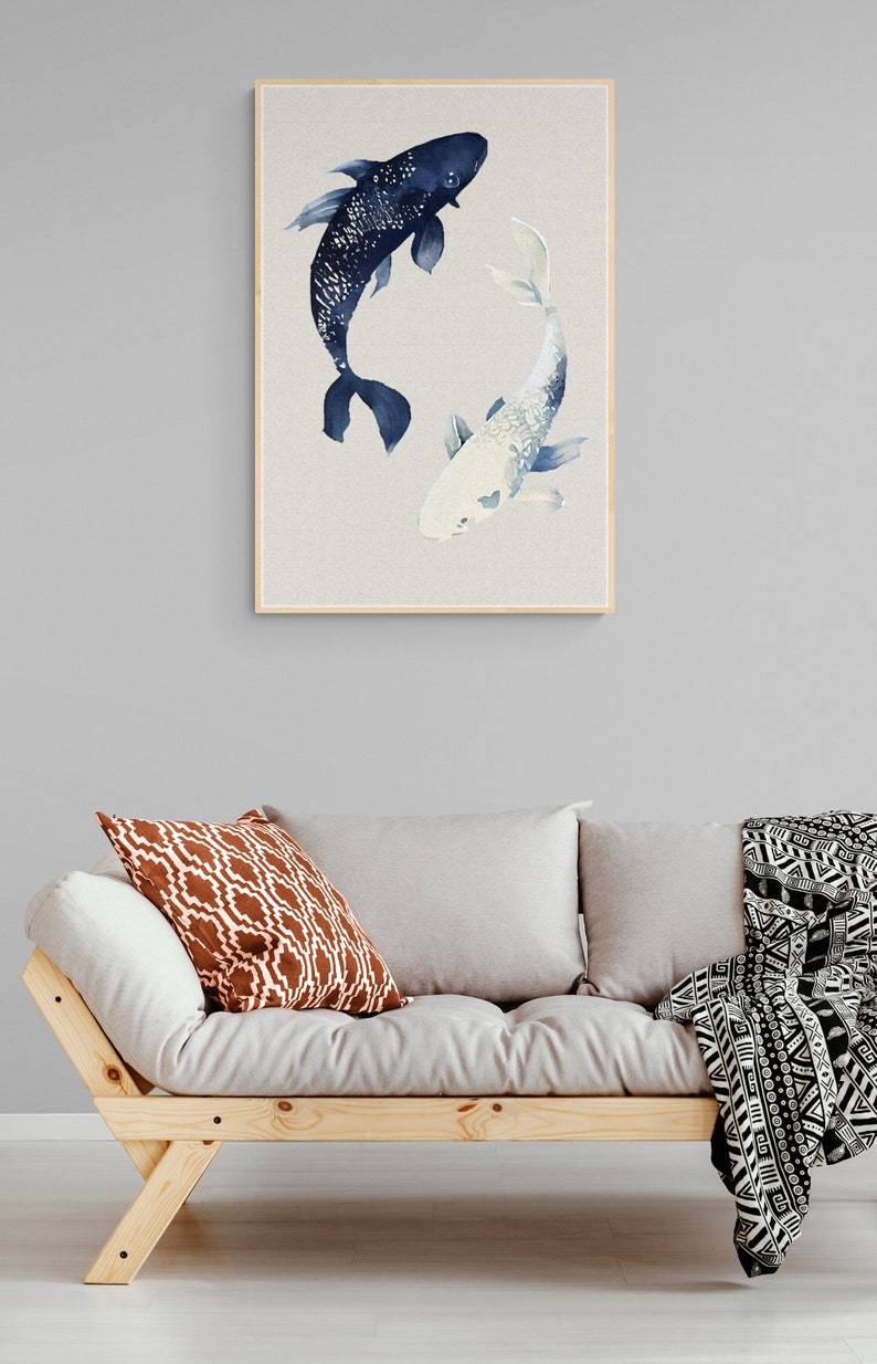 Navy Blue Wall Art Koi Fish Watercolor Digital Print Koi Fish - Etsy