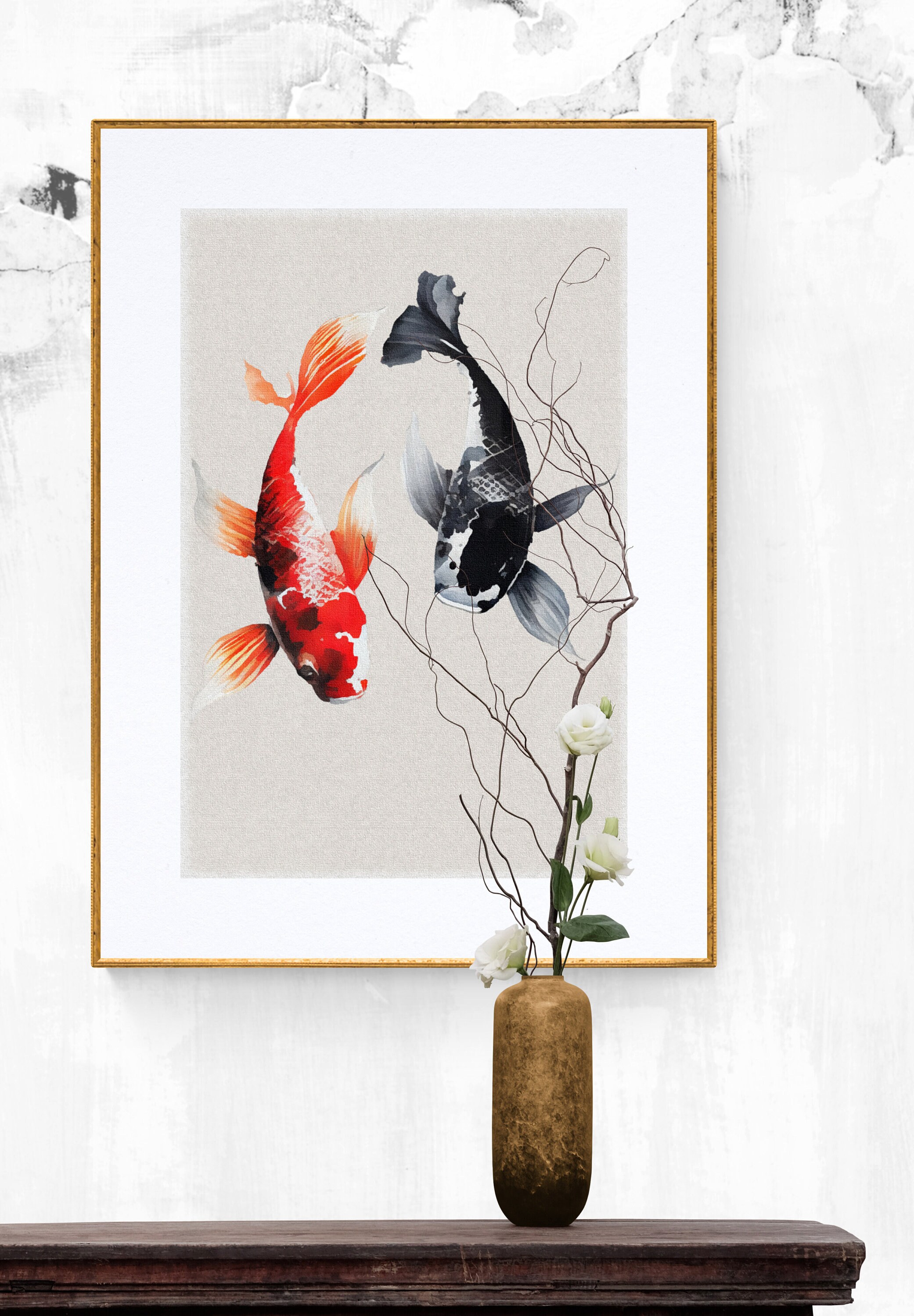 Koi Fish Watercolor Digital Prints Asian Art Print Over the Bed Print ...