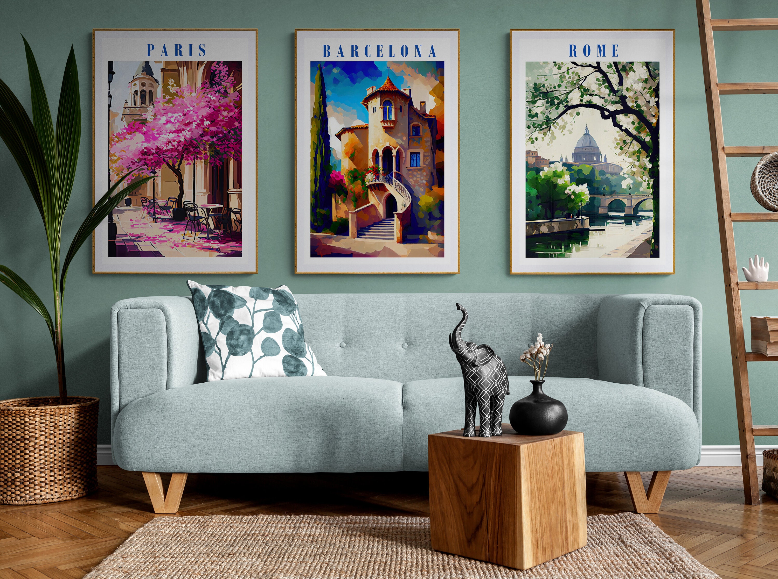 Travel Poster Set Paris Barcelona Rome Digital Print Barcelona Poster ...