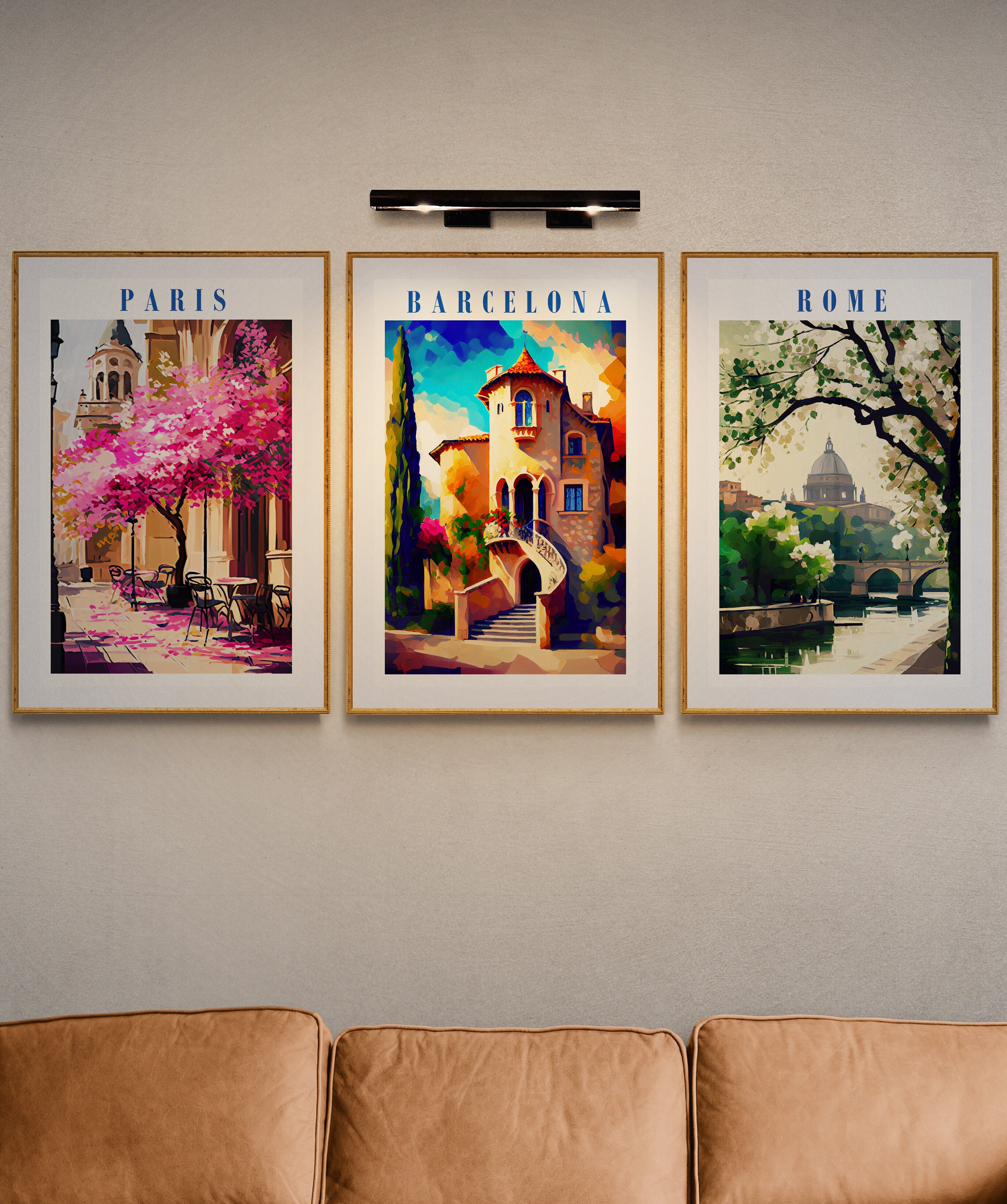 Travel Poster Set Paris Barcelona Rome Digital Print Barcelona Poster ...