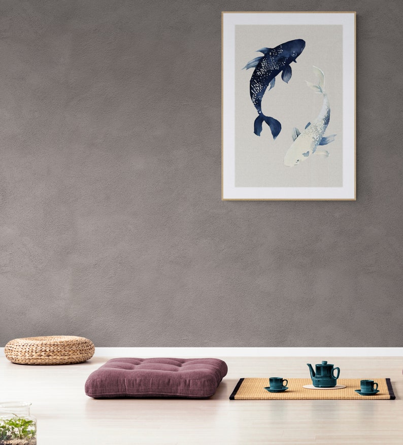 Navy Blue Wall Art Koi Fish Watercolor Digital Print Koi Fish - Etsy