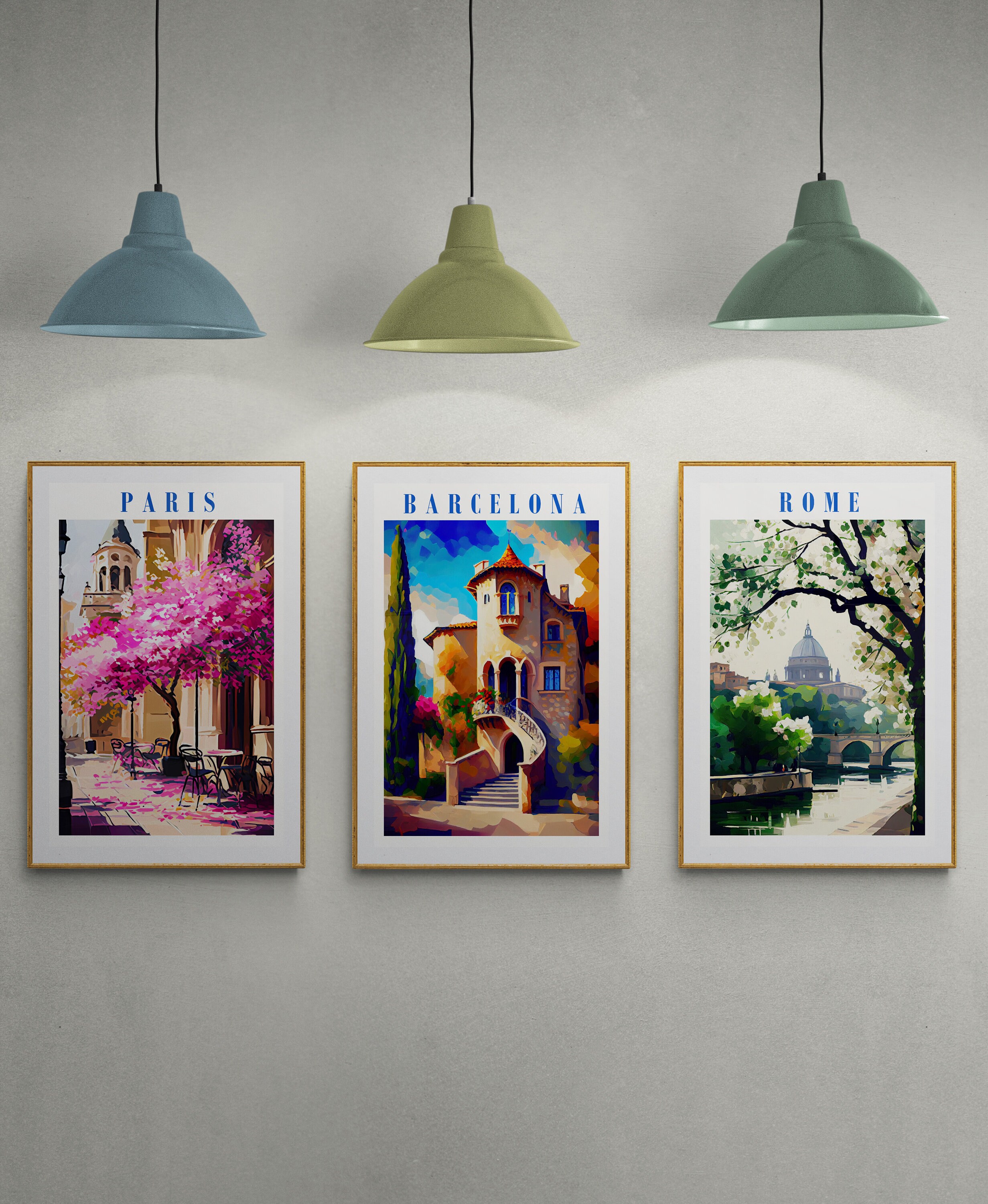 Travel Poster Set Paris Barcelona Rome Digital Print Barcelona Poster ...